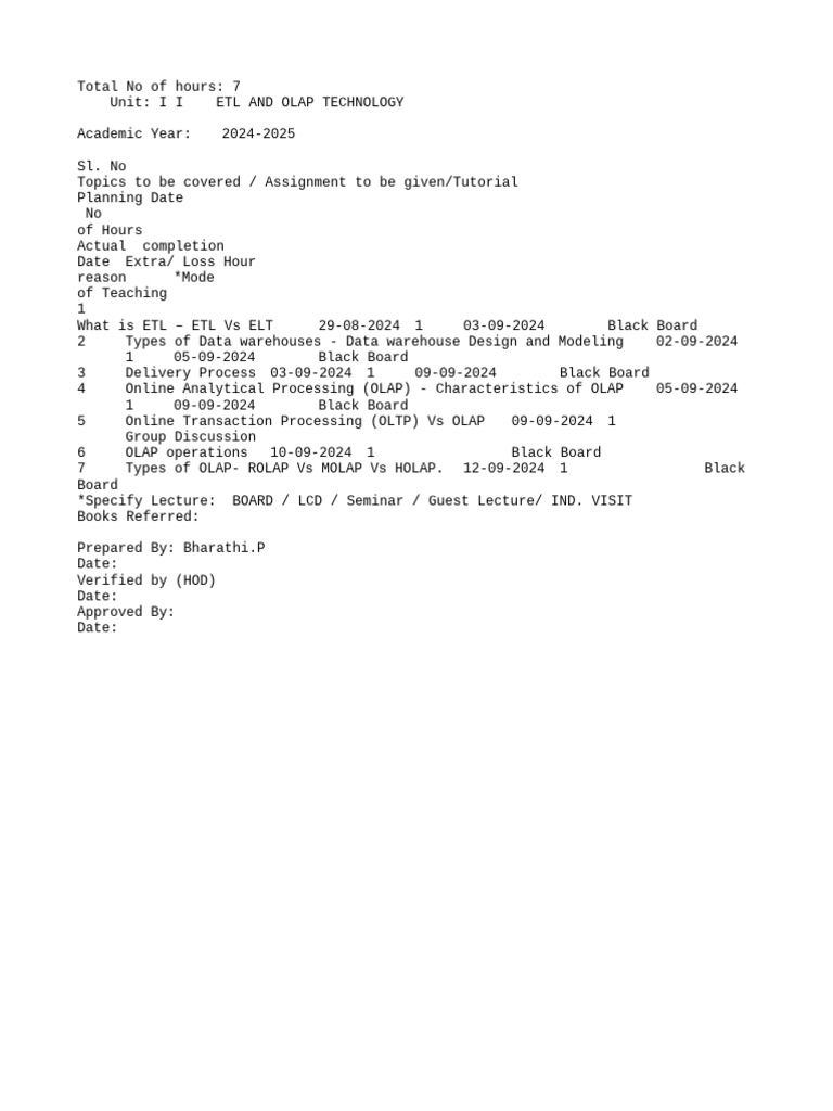 ETL and OLAP Technology Course Outline | PDF