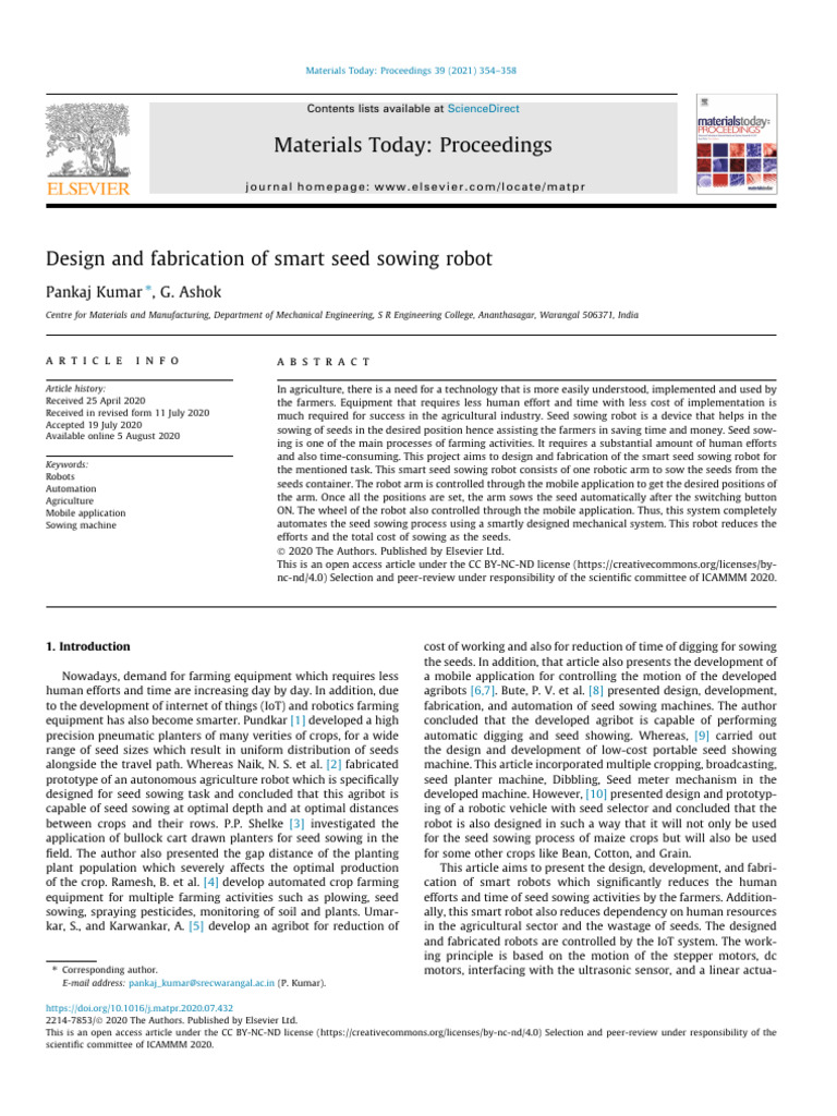 Design and Fabrication of Smart Seed Sowing Robot | PDF | Sowing ...