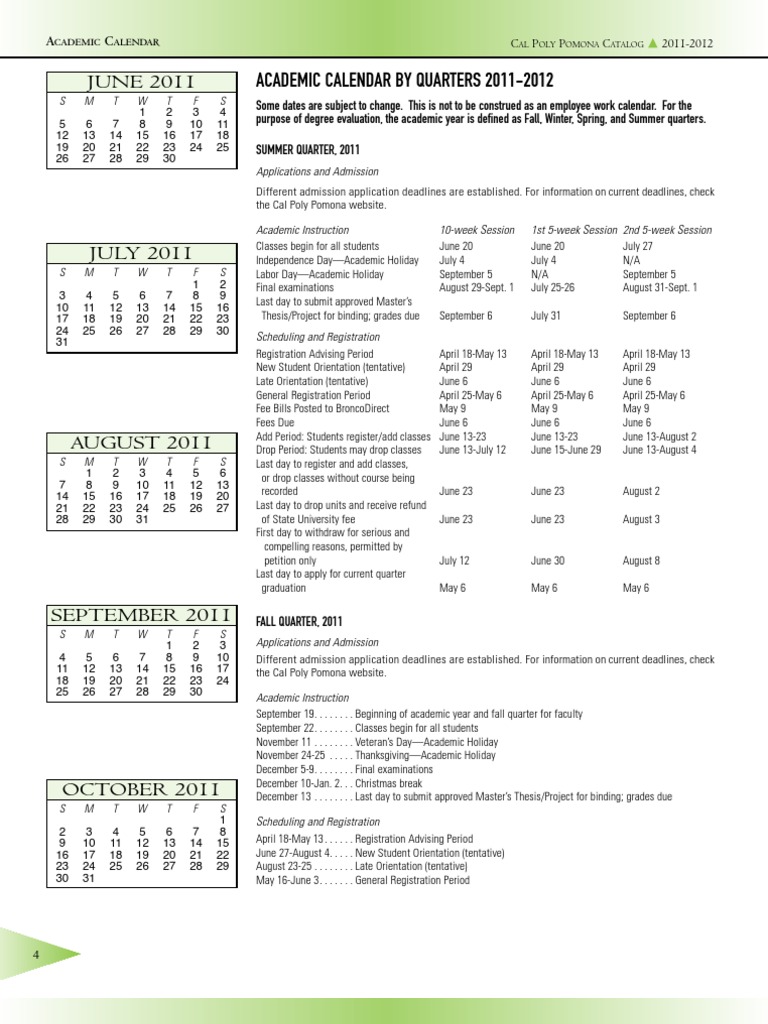 Cal Poly Pomona 2011-2012 Academic Calendar | PDF | Career & Growth