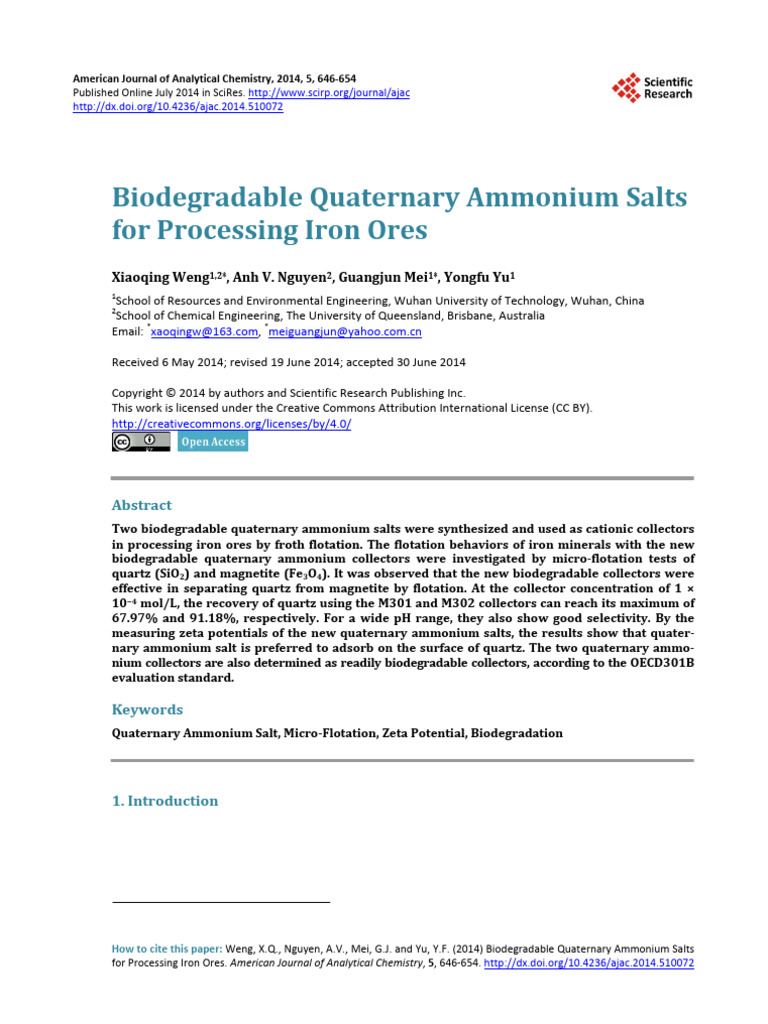 Biodegradable Quaternary Ammonium Salts For Proces | PDF | Surfactant ...
