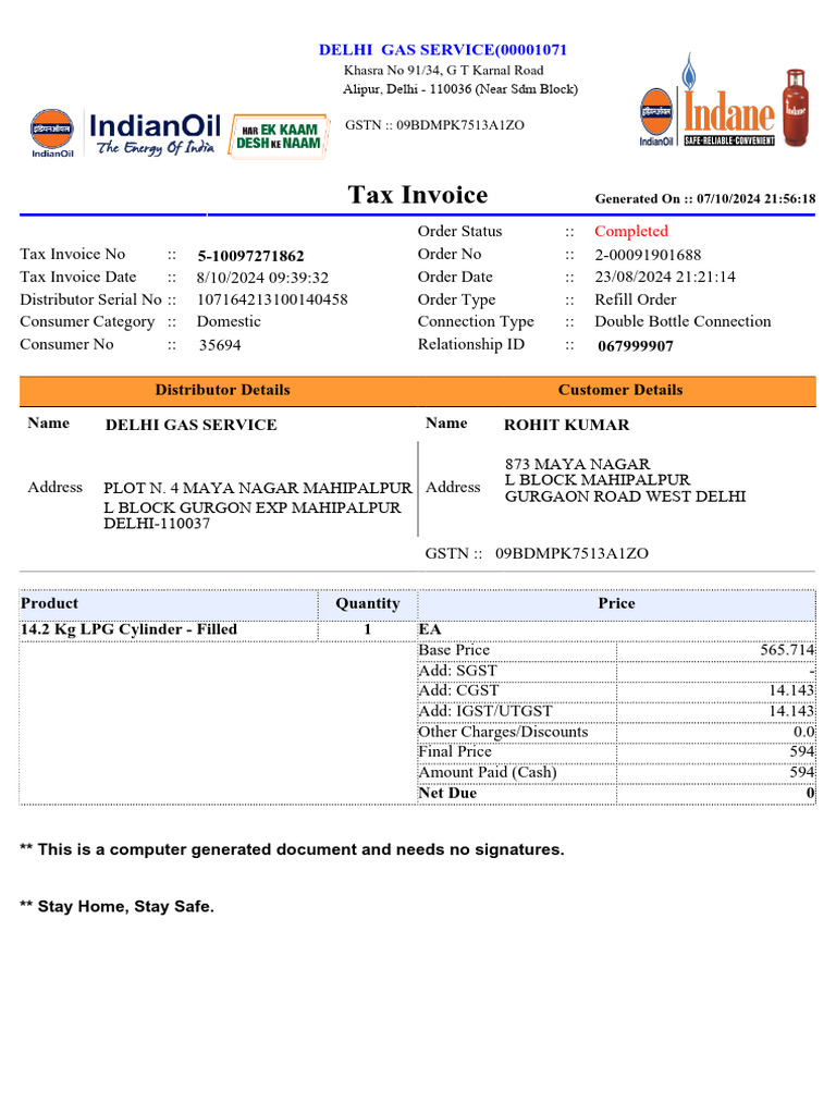 Rohit Gas Bill | PDF | Economies