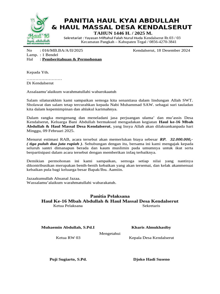 Proposal Haul Mbah Abdullah 2025 | PDF