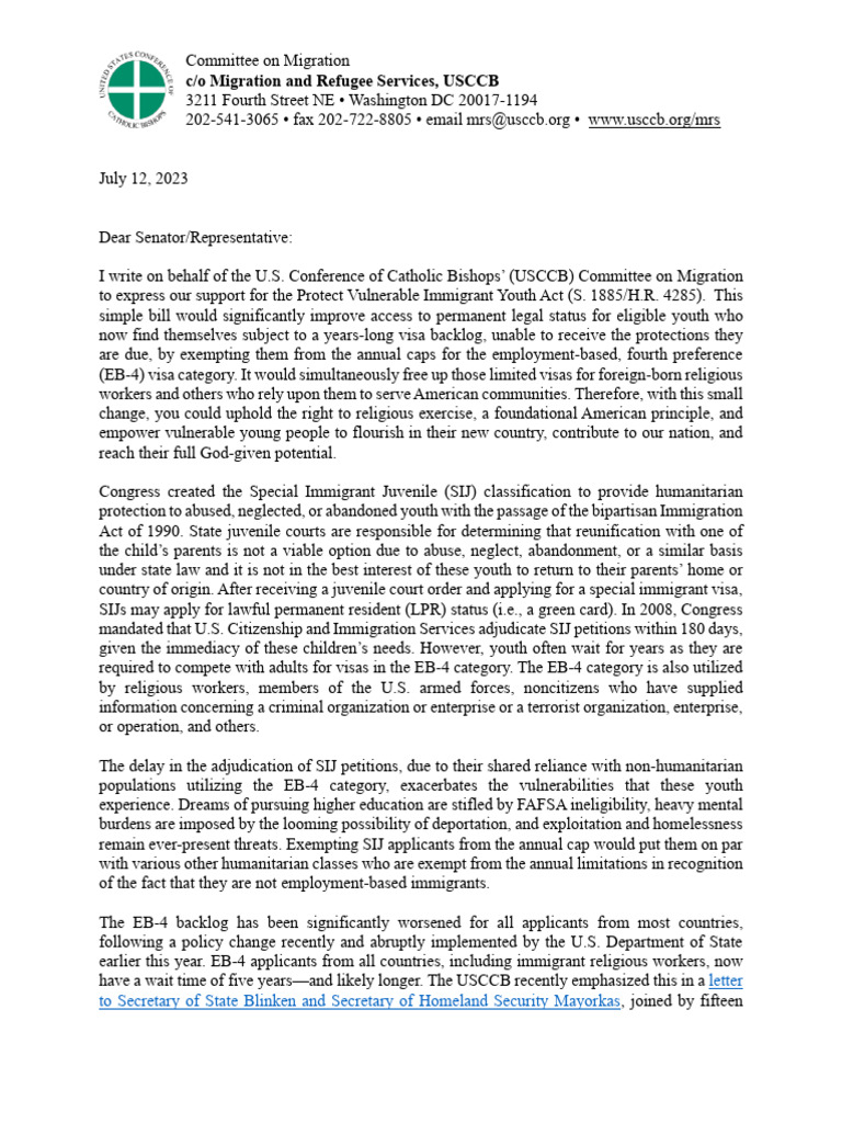 USCCB Letter on PVIYA | PDF | Justice | Crime & Violence