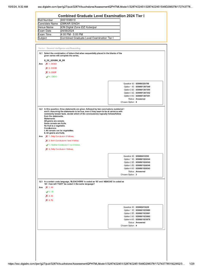 CGL Answer Key 2024 | PDF