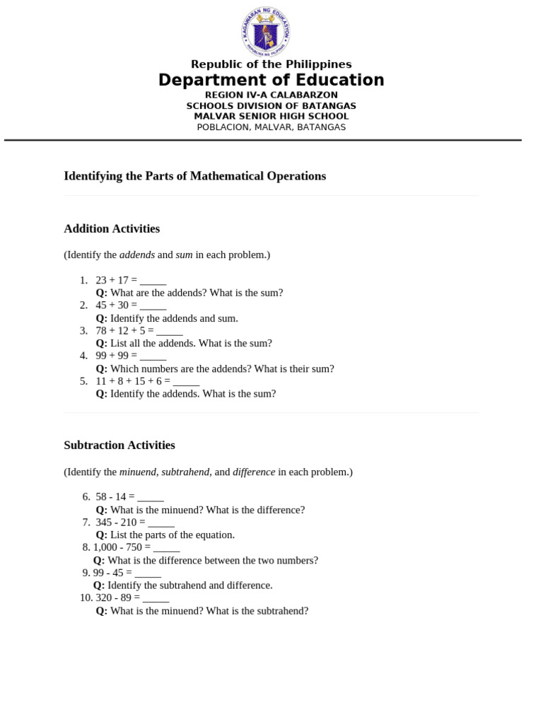 activity_numeracy test | PDF | Subtraction | Division (Mathematics)