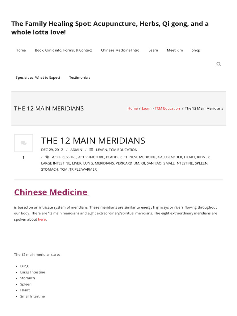 The 12 Main Meridians - The Family Healing Spot - Acupuncture, Herbs ...