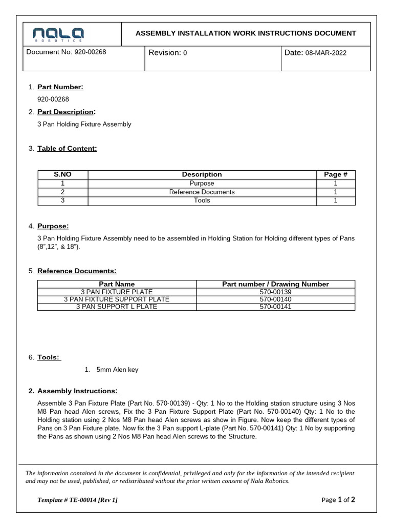 3 Pan Holding Fixture Assembly Document | PDF