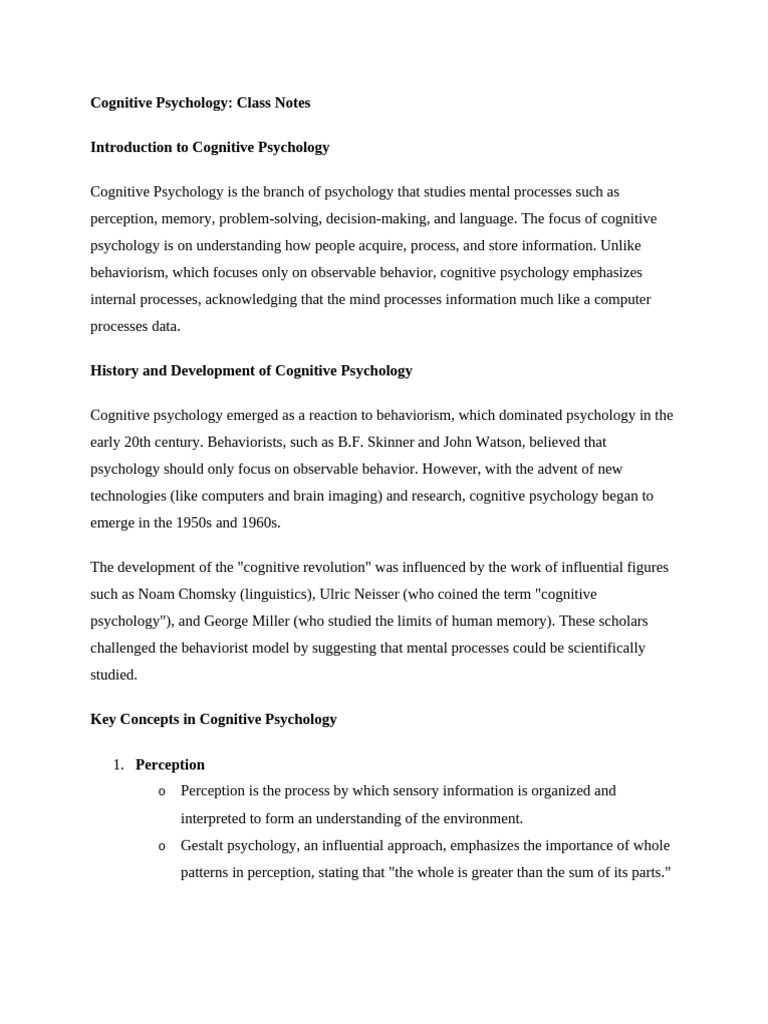 Cognitive Psychology class notes | PDF | Cognition | Memory Cognitive Psychology class notes | PDF | Cognition | Memory