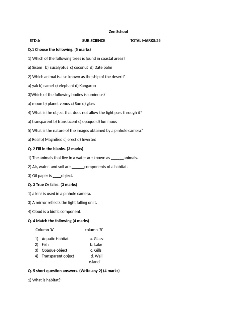 UT 2 Sci STD 6 | PDF