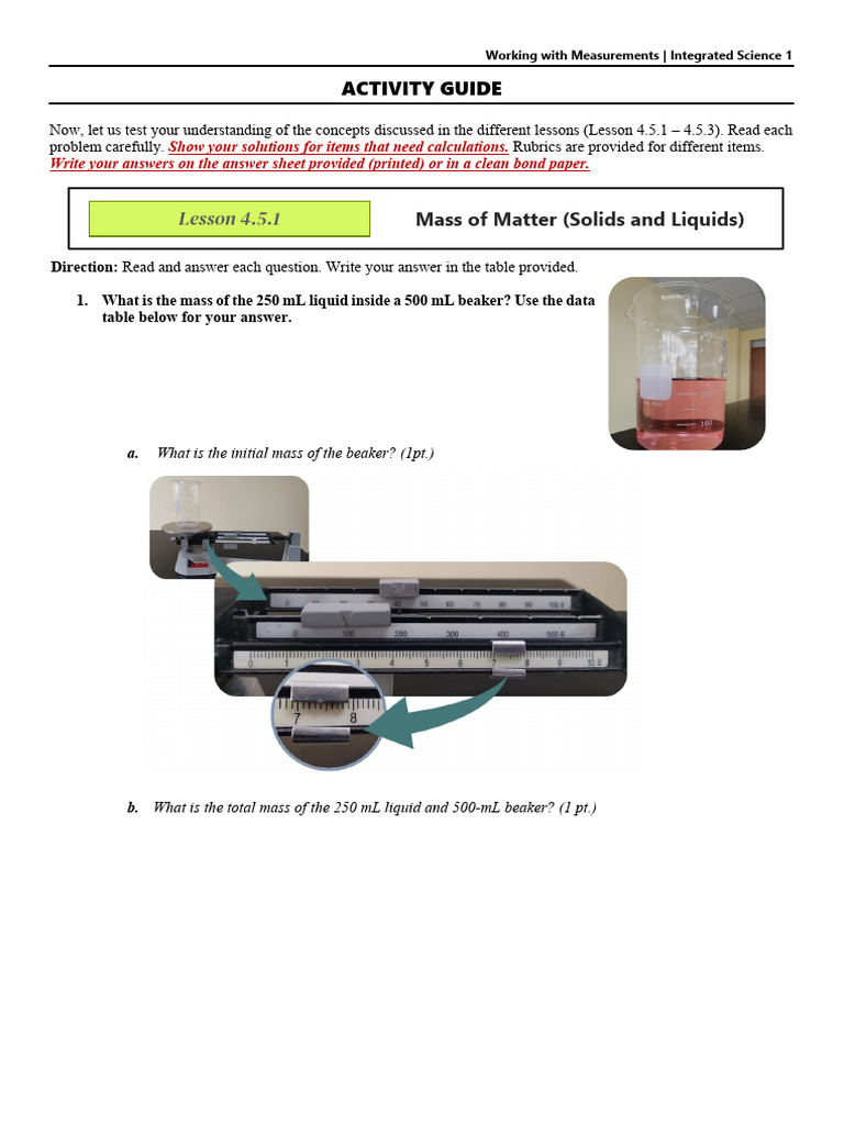 Integrated Science Asynchronous Activity Guide | PDF | Volume | Density