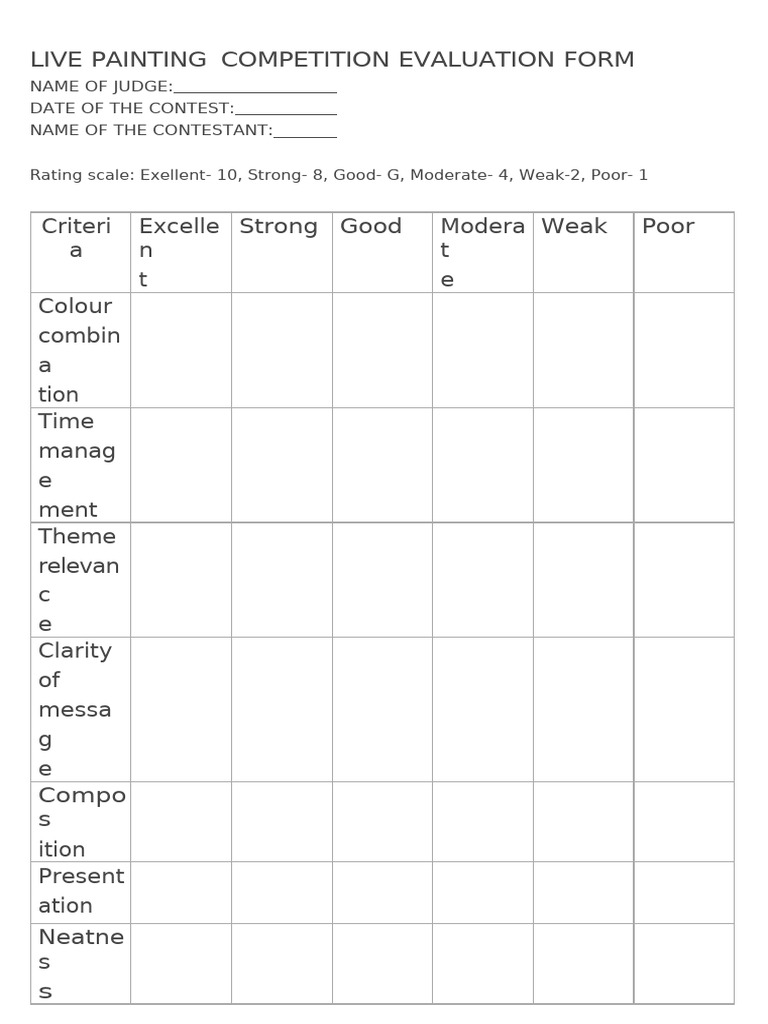 Live Painting Competition Evaluation Form 2 | PDF