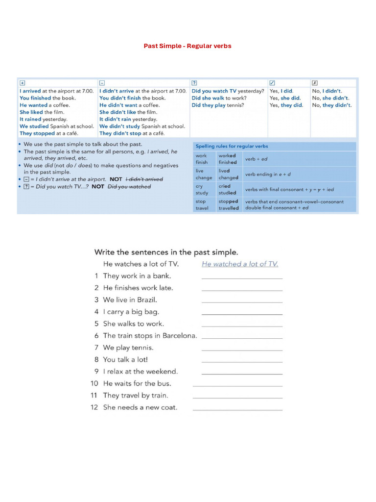Past Simple - Regular Verbs | PDF