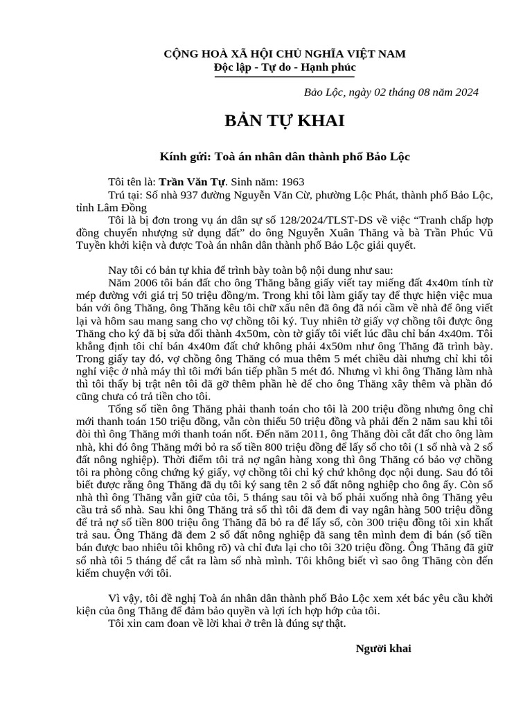 Bản Tự Khai | PDF