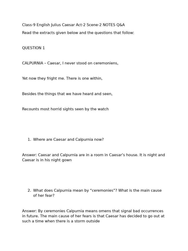 Julius Caesar Act 2 Scene 2 Analysis | PDF | Julius Caesar