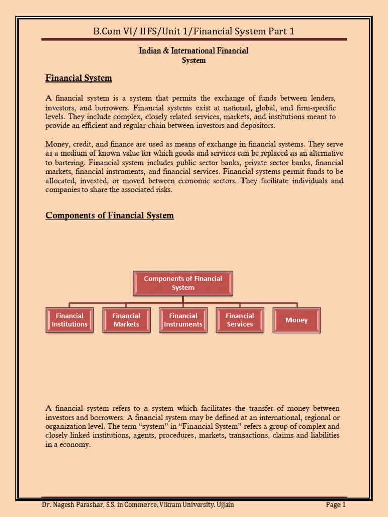 VI IIFS Unit 1 Financial System Part 1 Dr. Nagesh Parashar PDF | PDF ...