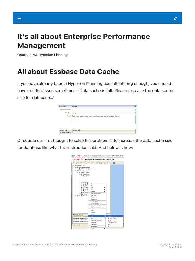 All About Essbase Data Cache | It's All About Enterprise Performance Management | PDF | Cache ...