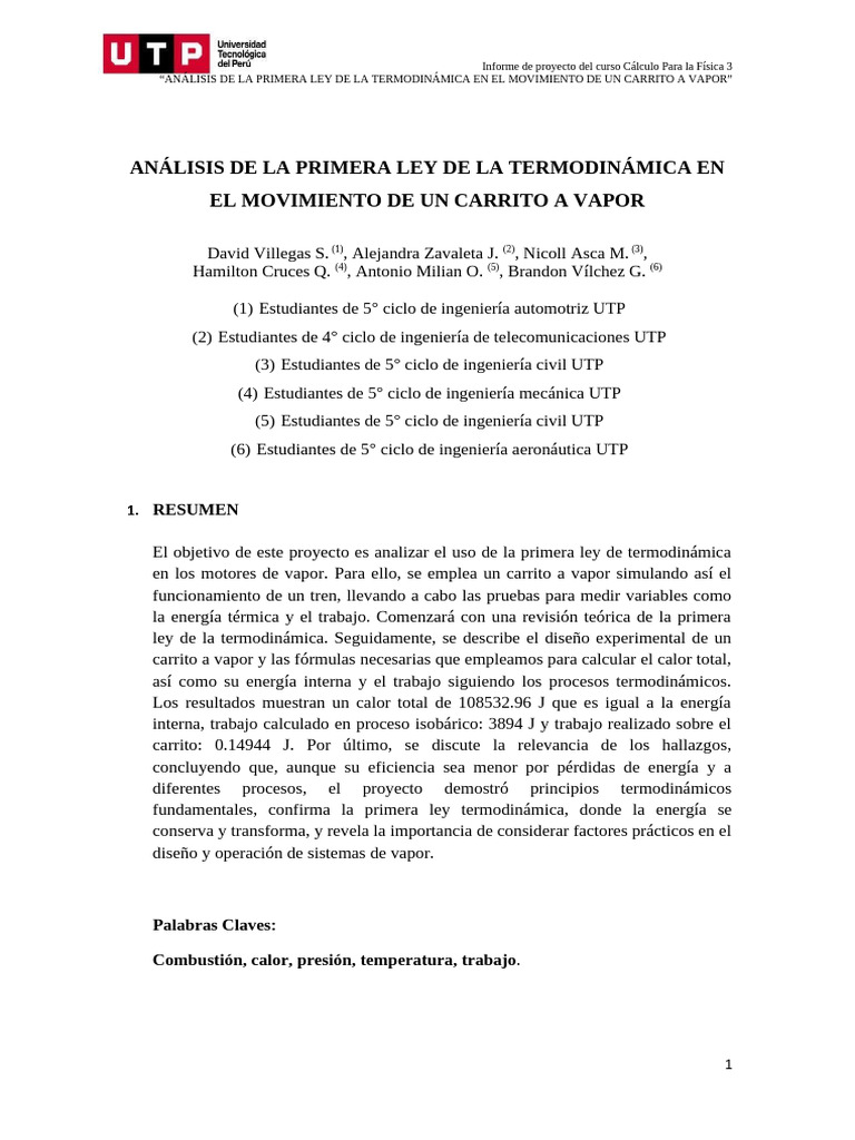 Proyecto Final - INFORME - CAF3 | PDF | Máquina de vapor | Calor