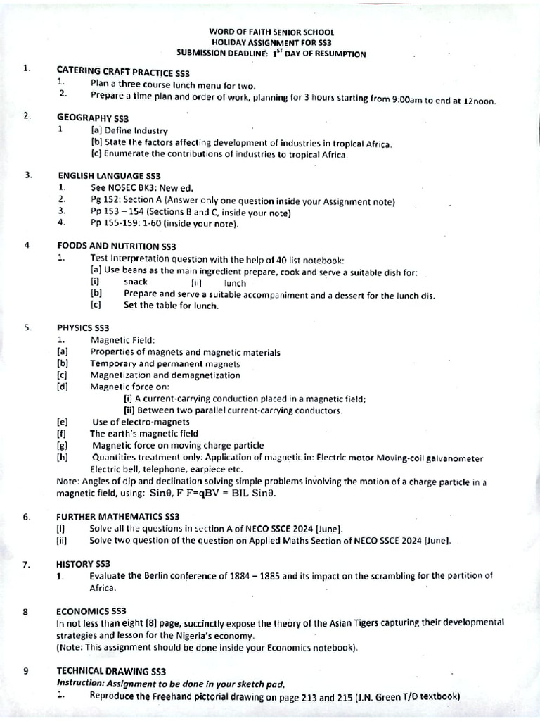 Holiday Assignment For SS3 | PDF
