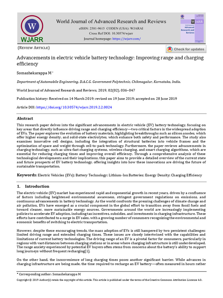 Wjarr 2019 0024 | PDF | Lithium Ion Battery | Electric Vehicle