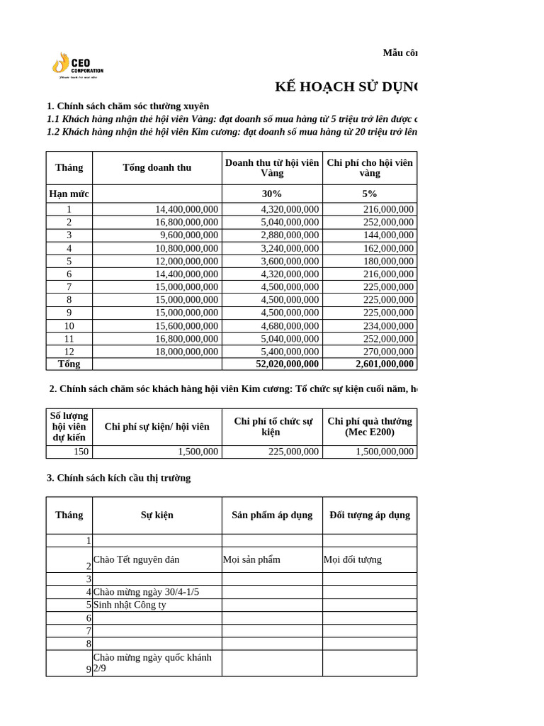 CCO - Cong Cu 10.3 Ke Hoach Su Dung CSKH | PDF