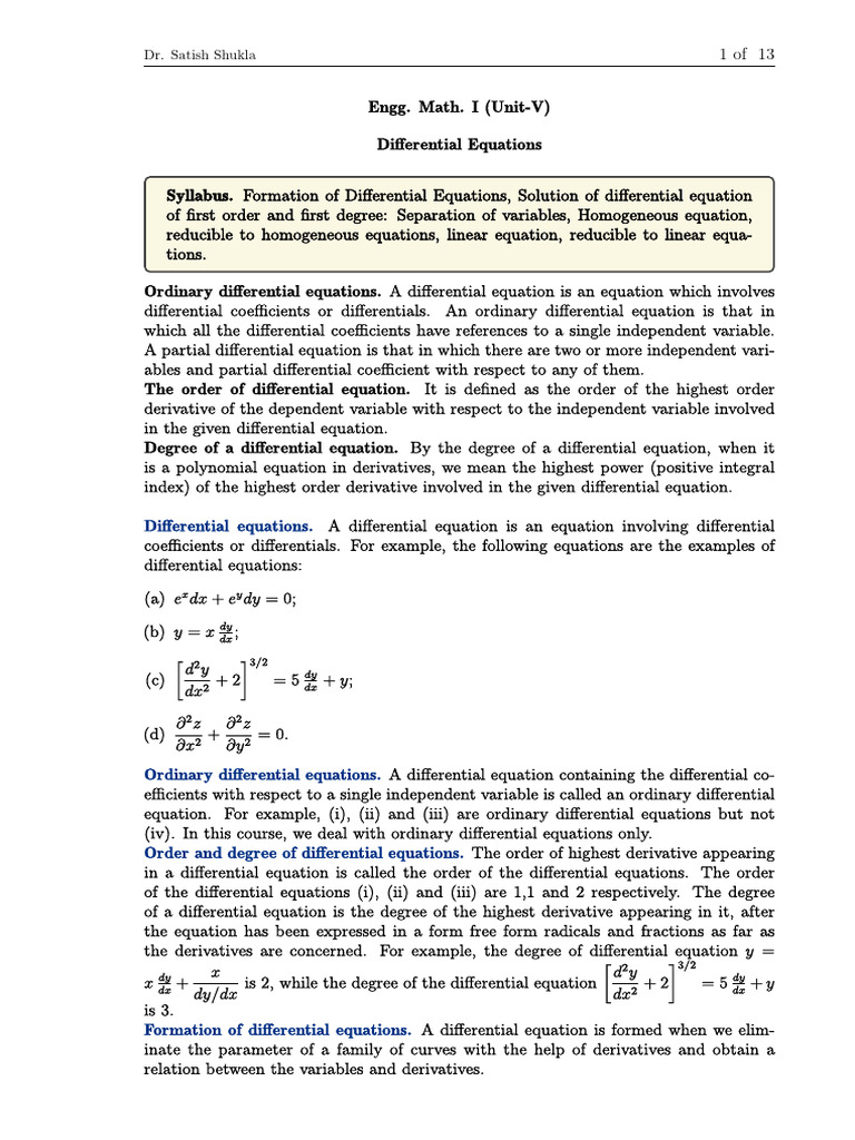 Unit-V Maths | PDF | Equations | Differential Equations
