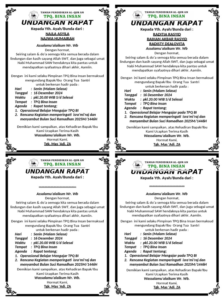 Undangan Rapat TPQ | PDF