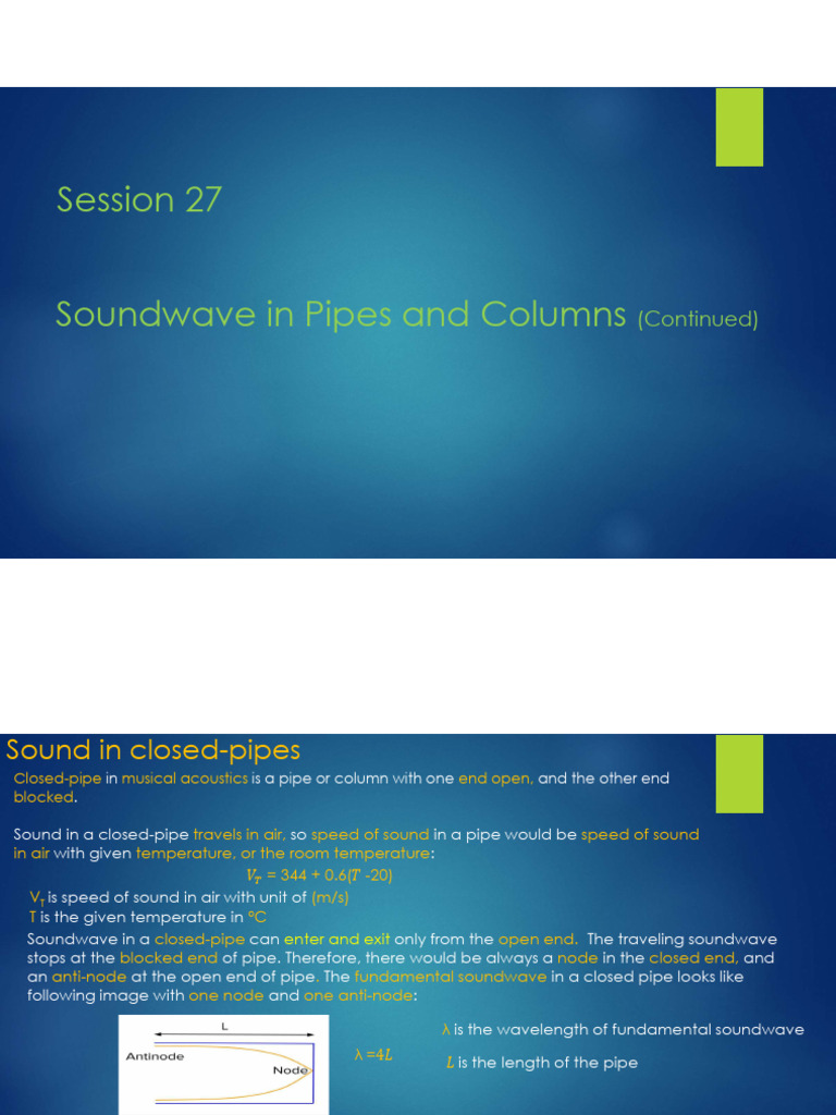 Session 27, Soundwave in Pipes and Columns | PDF | Harmonic | Frequency