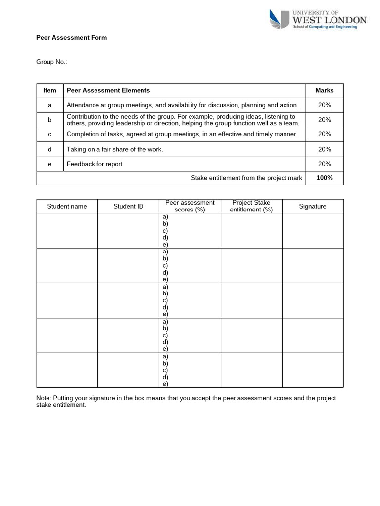 Peer Assessment Form(1) | PDF | Behavior Modification | Cognition