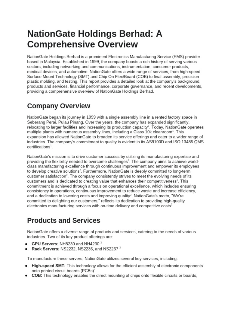 NationGate Holdings Berhad Overview 2024 | PDF | Governance | Financial ...