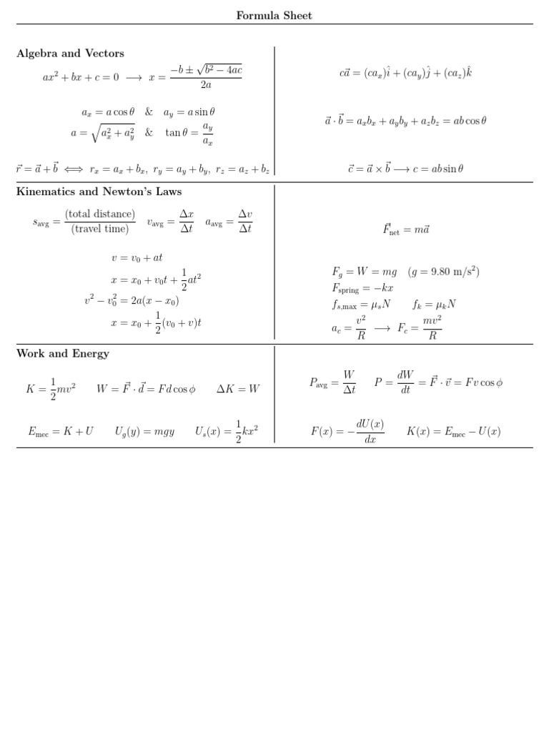 formula_sheet | PDF | Electricity | Mathematical Physics