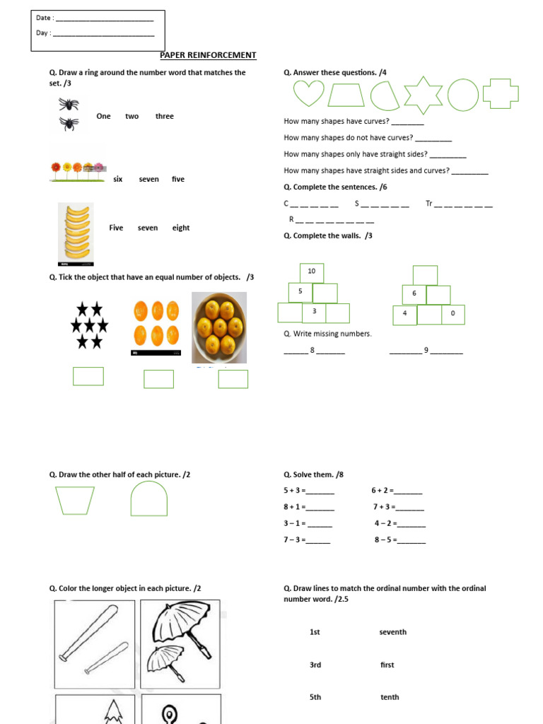 Early Math Skills Worksheet | PDF | Shape | Mathematics