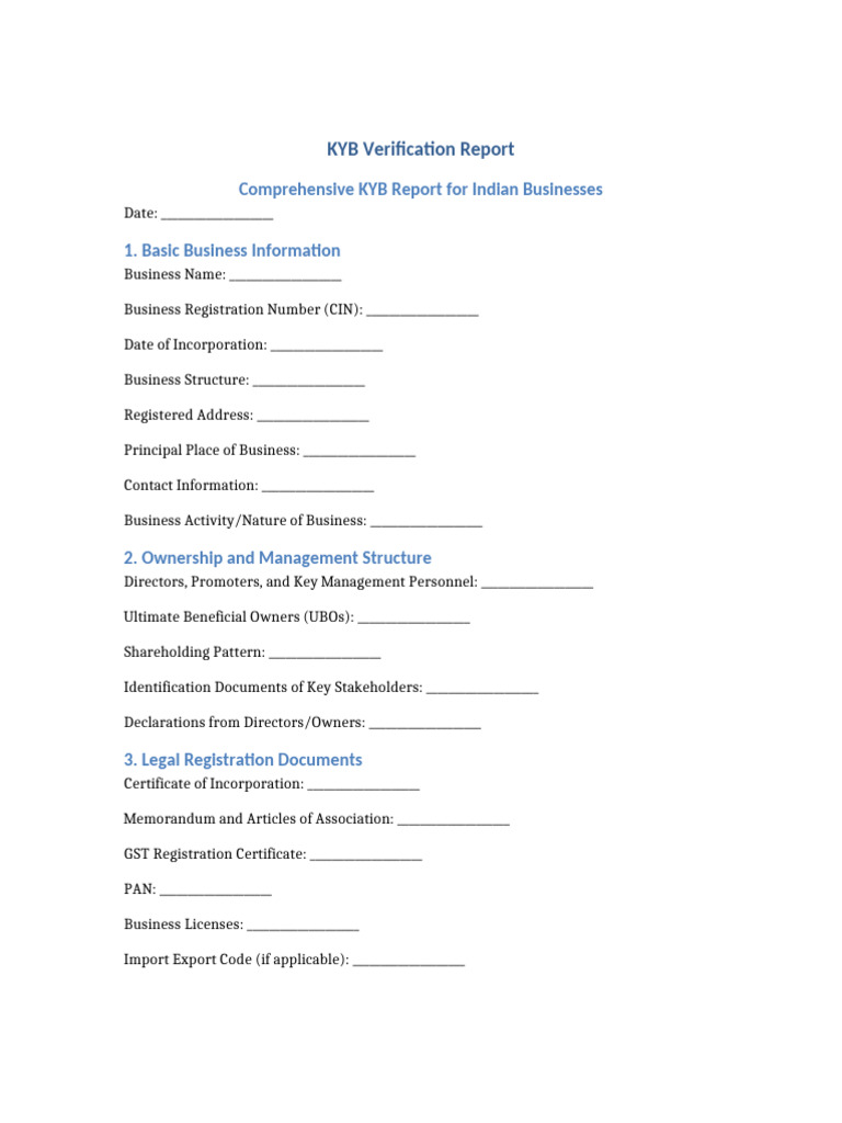 KYB Checklist for Indian Businesses | PDF | Business | Regulatory ...