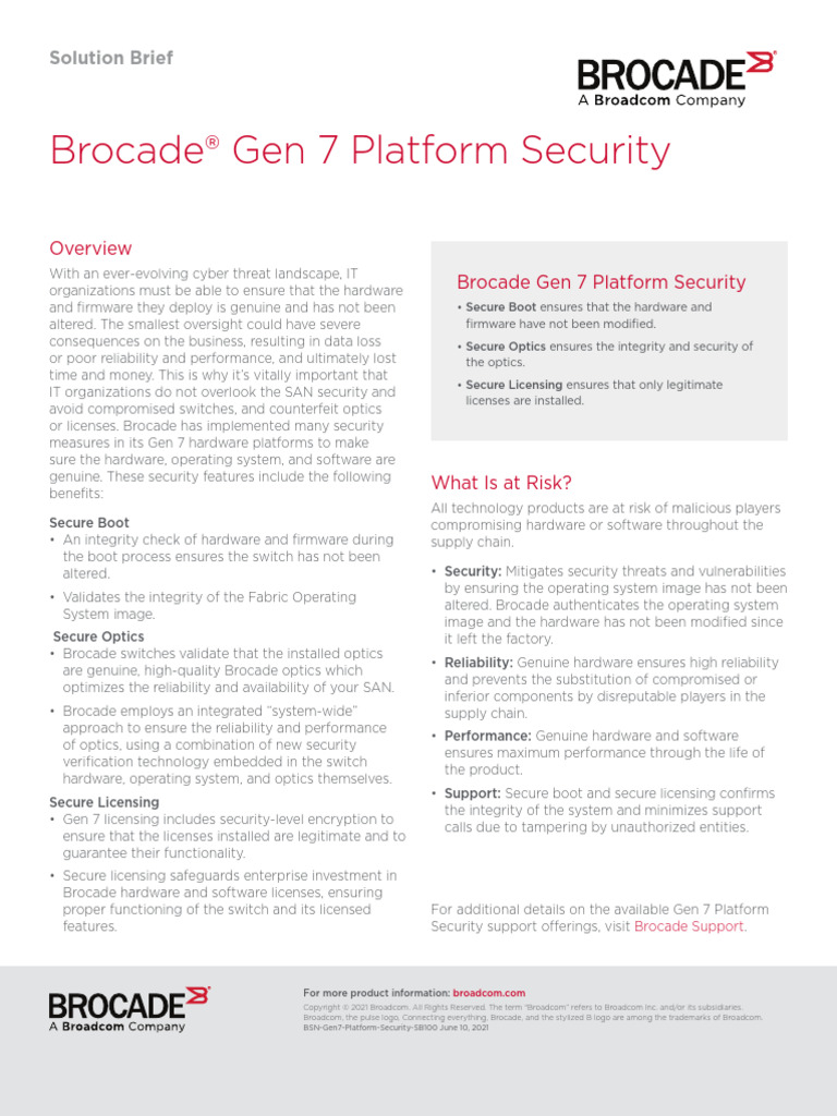 Brocade Gen 7 Platform Security. Solution Brief | PDF | Computer Security | Security