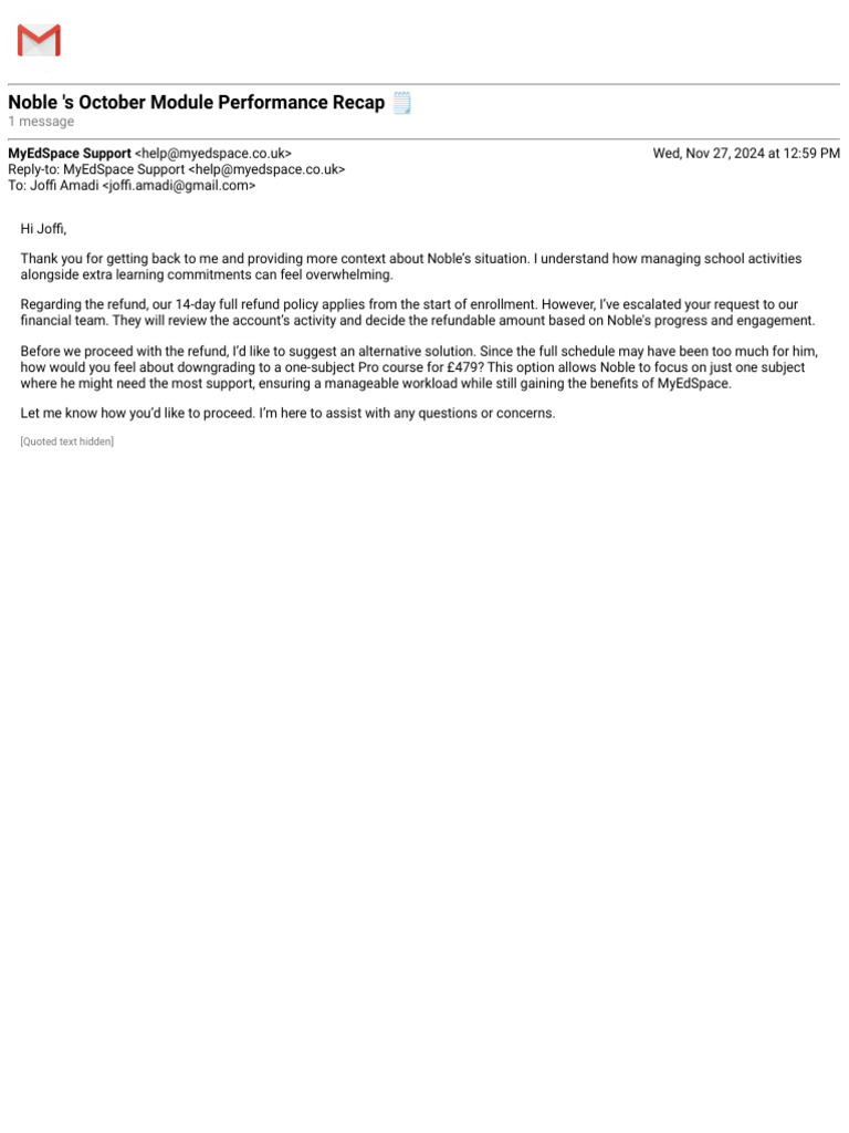 MyEdspace refund initiation response | PDF