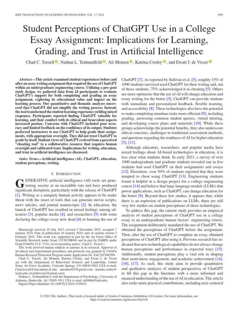 Student Perceptions of ChatGPT Use in A College Essay Assignment Implications For Learning ...