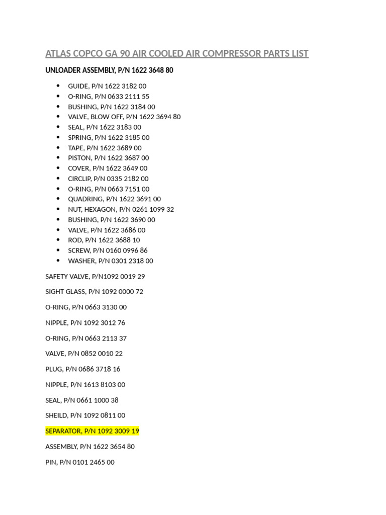 Atlas Copco Ga 90 Parts List | PDF