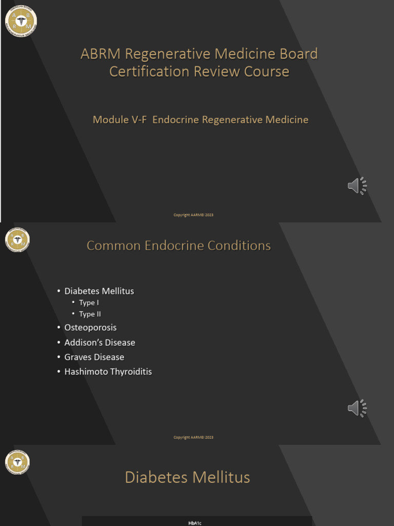 ABRM Module V-F Endocrine Regenerative Medicine | PDF | Diabetes | Insulin