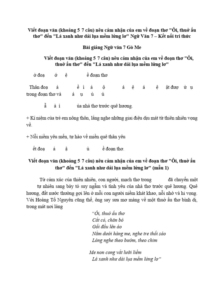 Top 40 Bai Viet Doan Van Khoang 5 7 Cau Neu Cam Nhan Cua em Ve Doan TH | PDF