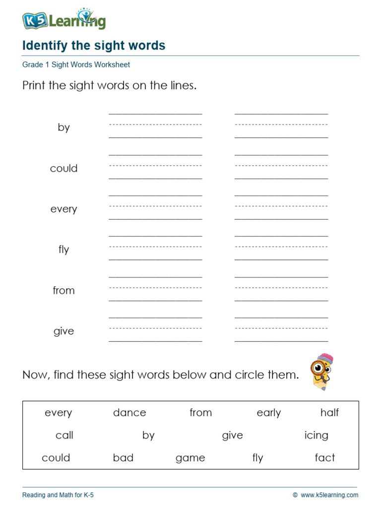 Grade 1 Identify Sight Words Bo6 | PDF