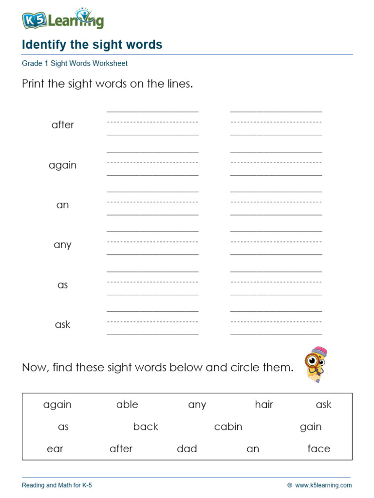 Grade 1 Identify Sight Words w2f | PDF
