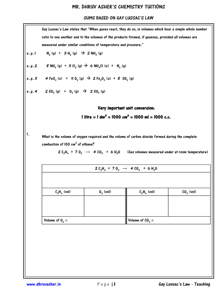 WS -Gay Lussacs Law - Teaching | PDF | Ammonia | Carbon Dioxide