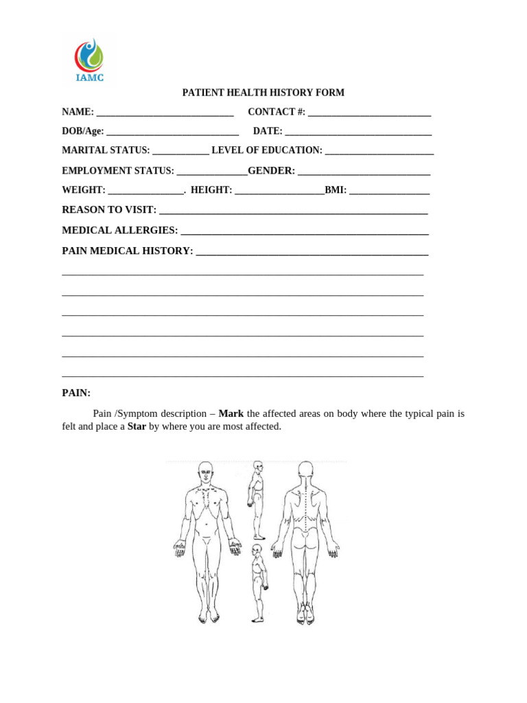 Patient Health History Form | PDF | Pain | Surgery