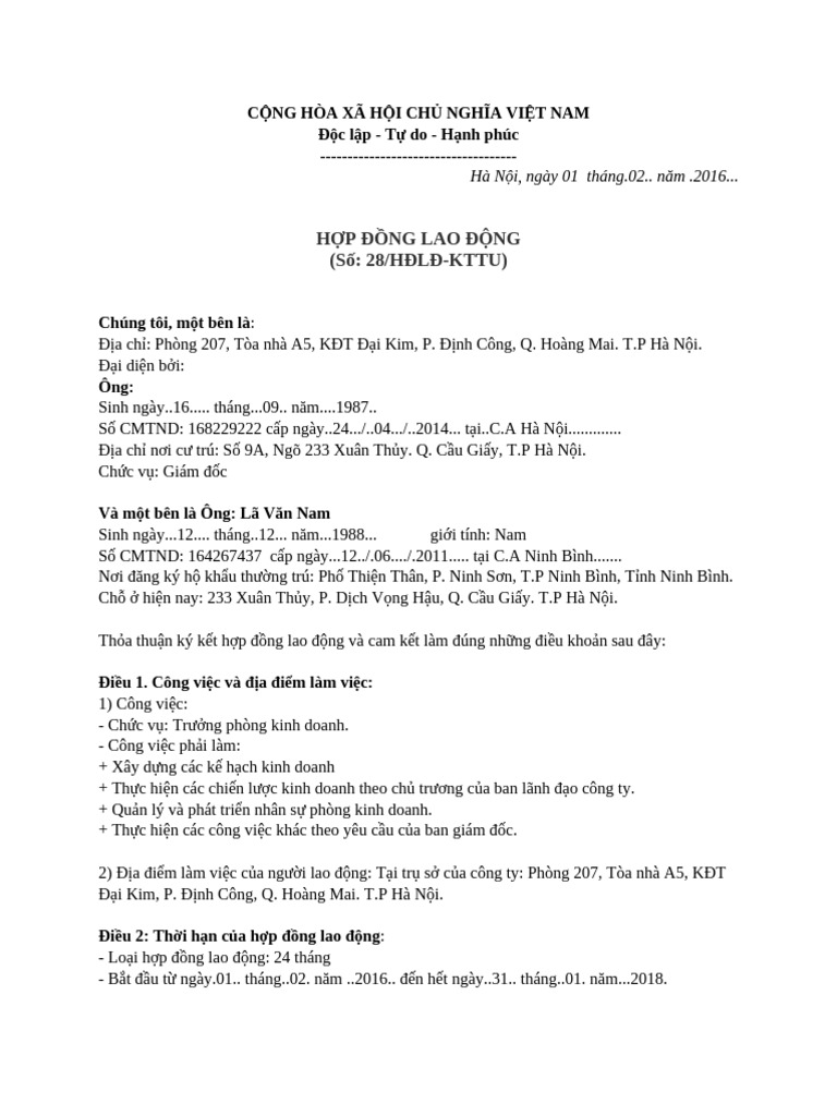 hop dong lao dong | PDF