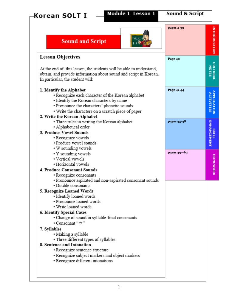 Korean Solt1 Module1 Lesson1 | PDF | Syllable | Consonant
