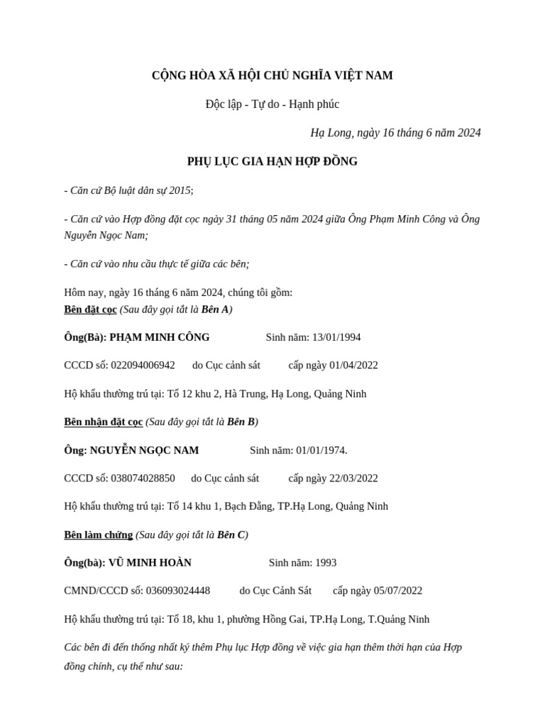 Mau Phu Luc Gia Han Hop Dong | PDF