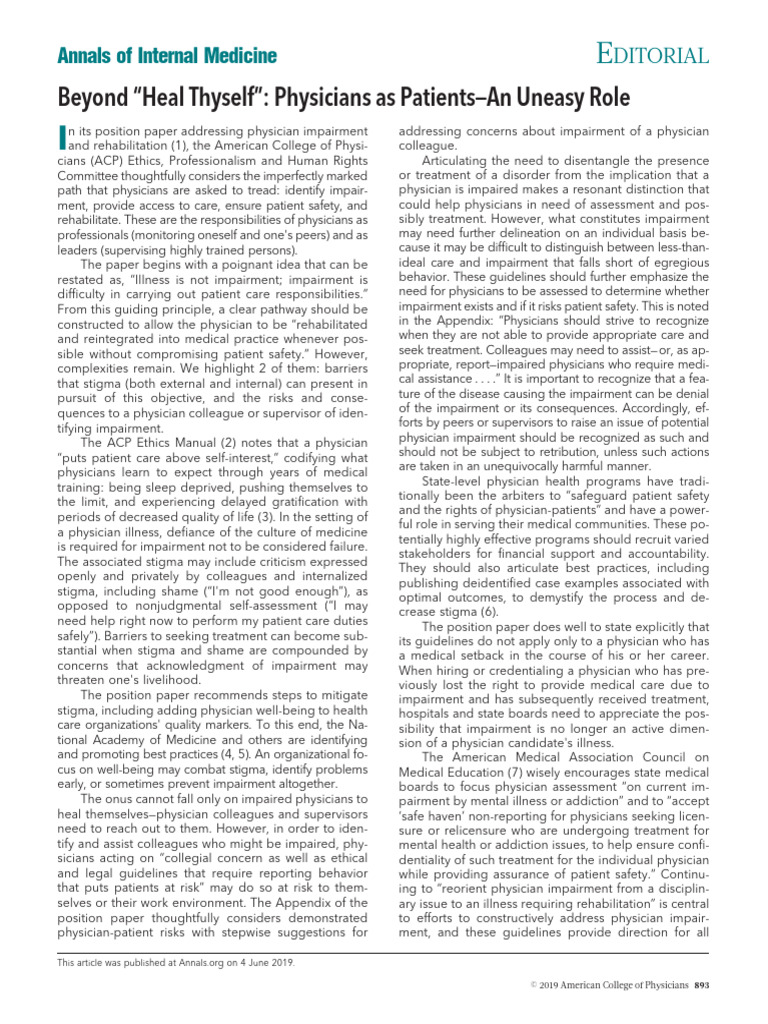 samet-liebschutz-2019-beyond-heal-thyself-physicians-as-patients-an-uneasy-role | PDF ...