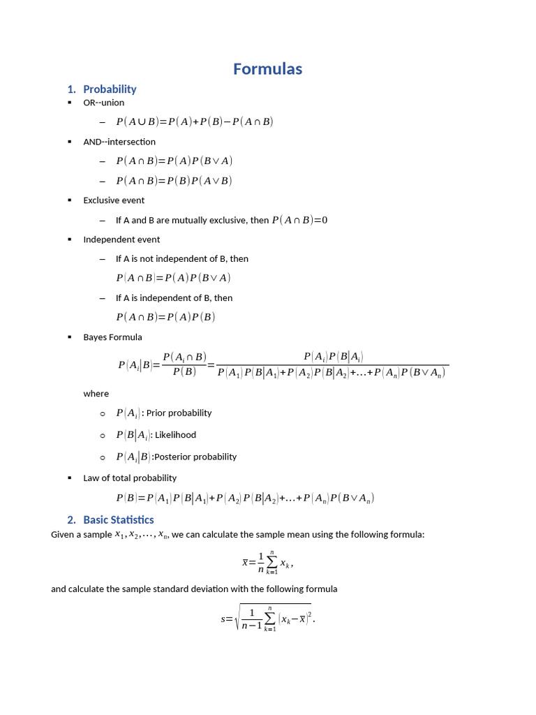 List-of-Formulas - Ta | PDF | Measure Theory | Statistical Analysis