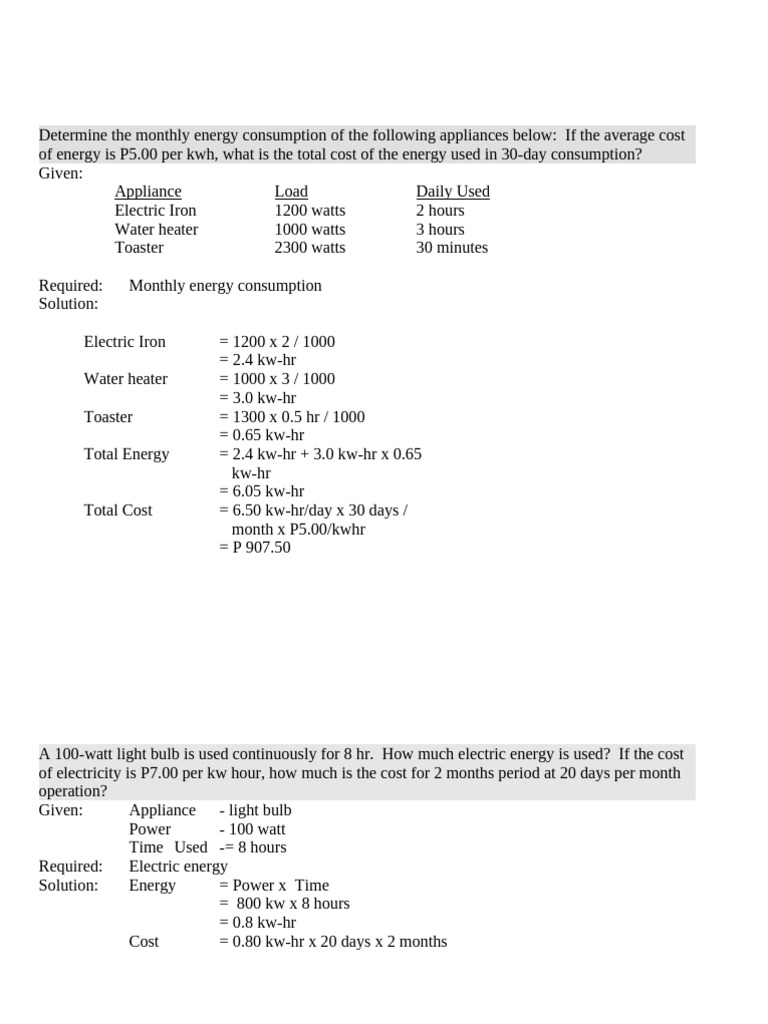 Determine the monthly energy consumption | PDF | Watt | Electric Generator