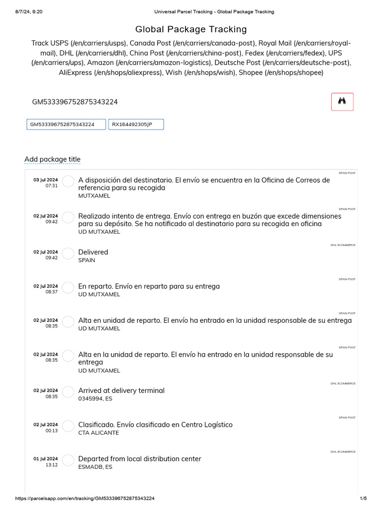 Universal Parcel Tracking - Global Package Tracking | PDF | Courier ...
