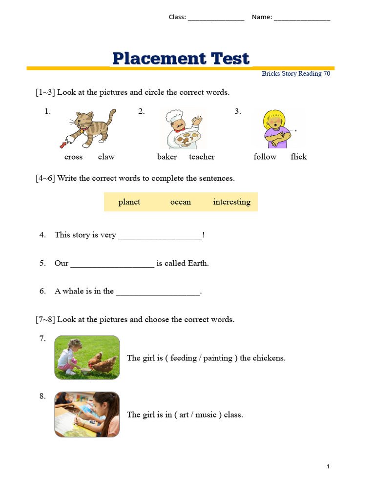 Bricks Story Reading 70 Placement Test | PDF